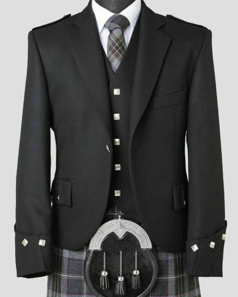 Scottish Black Argyle Jacket & 5 buttons Vest - All Colors