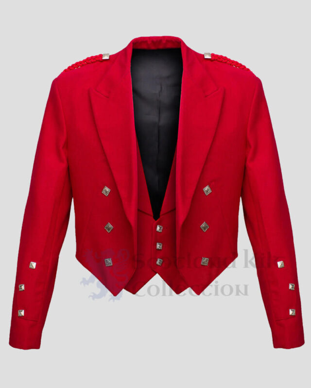 Men's Red Prince Charlie Jacket With 3 Button Vest
