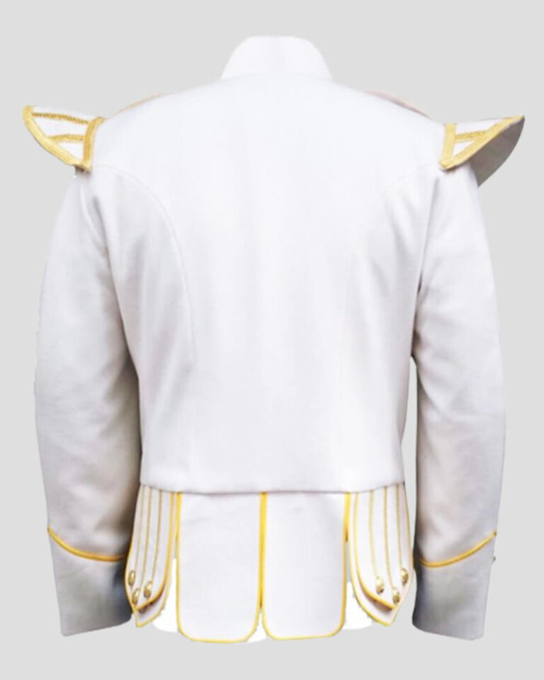 White Bag Pipe Doublet with Golden Trim - Scotland Kilt Collection