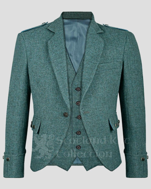 Scottish Highland Men's Green Tweed Argyle Kilt Jacket