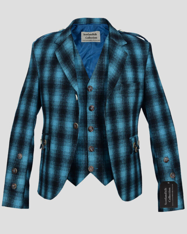 Blue & Black Argyle Jacket with Waistcoat - Scotland Kilt Collection