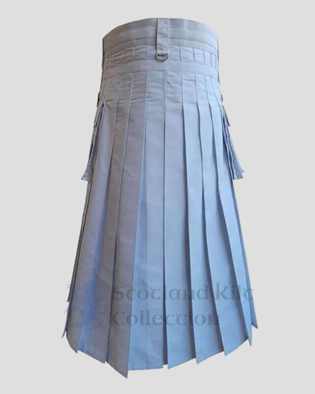 White Long Utility Kilt | Men's Fashion Kilt With Chrome Chain
